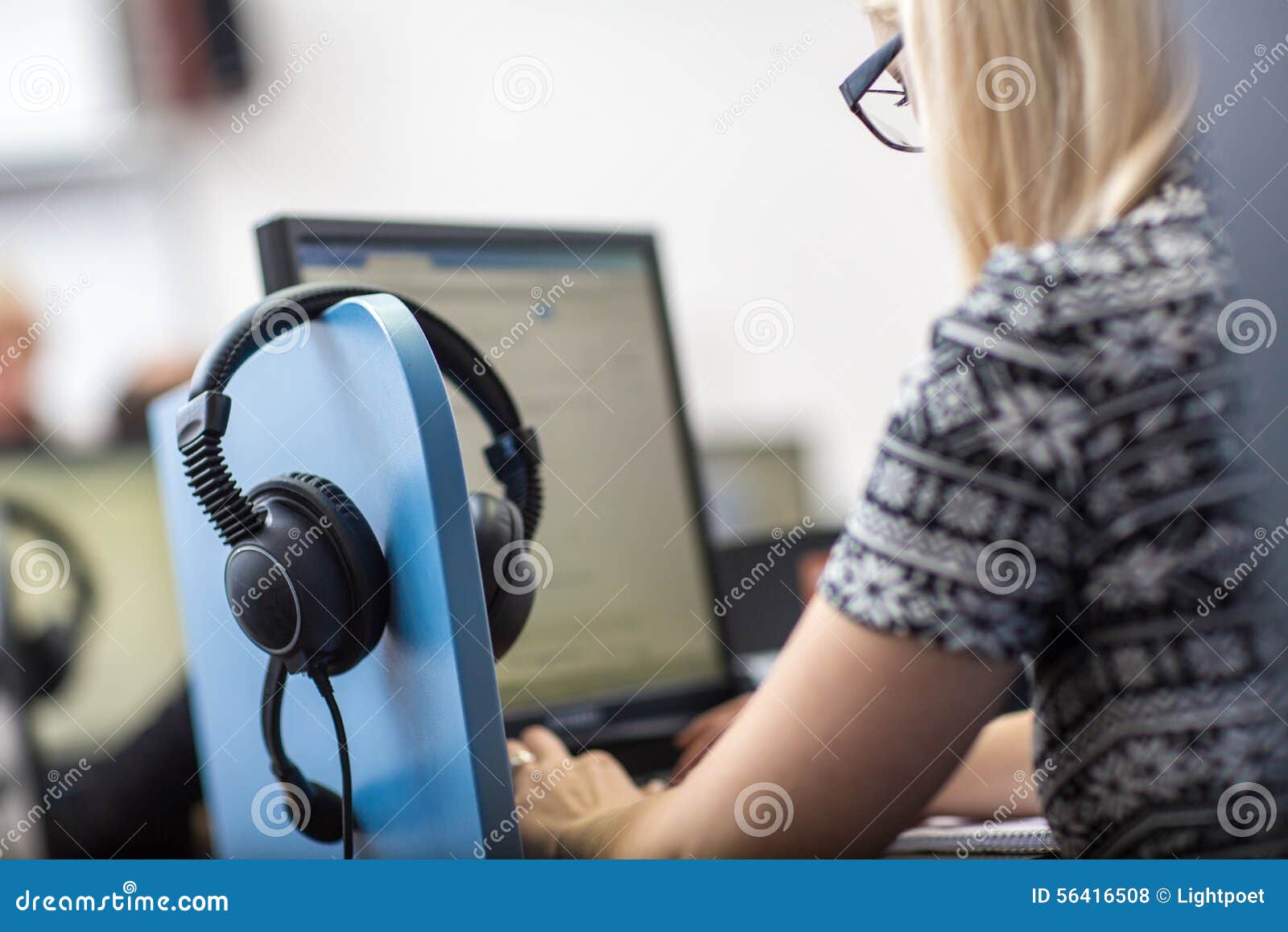 Female Interpretr Simultaneous Interpreter Booth Stock Photo - Image of ...