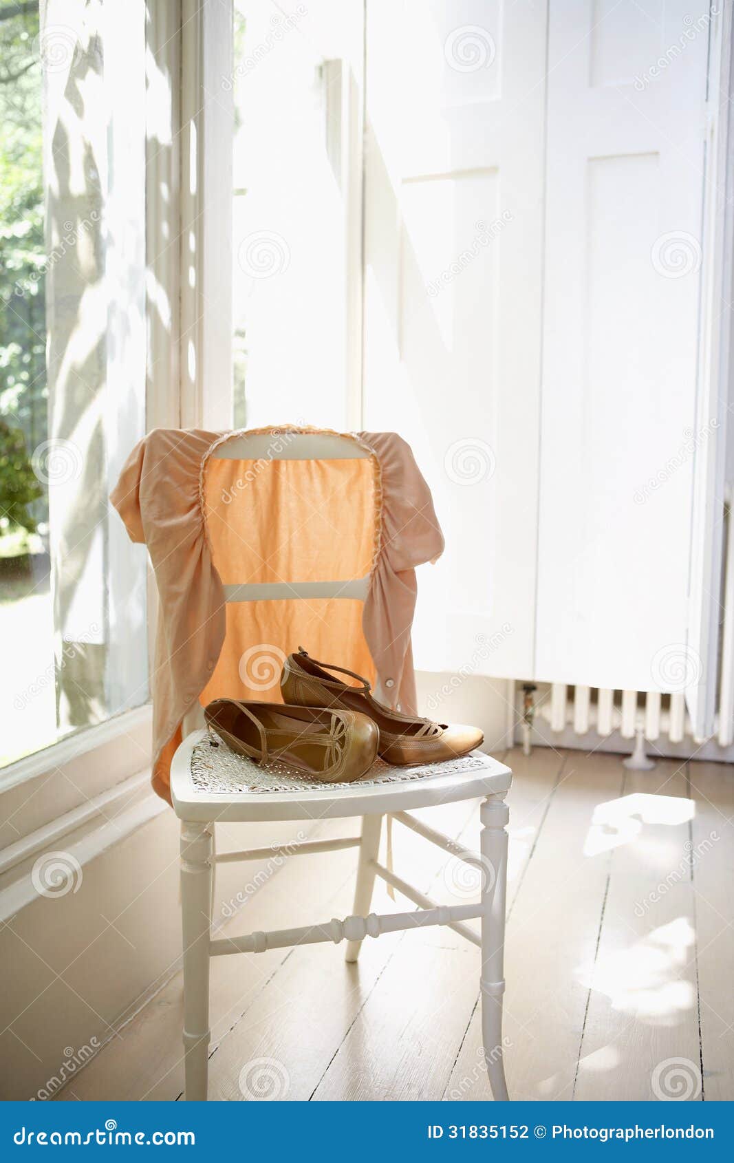Female Jacket and Shoes on Chair Stock Photo - Image of house, footwear ...