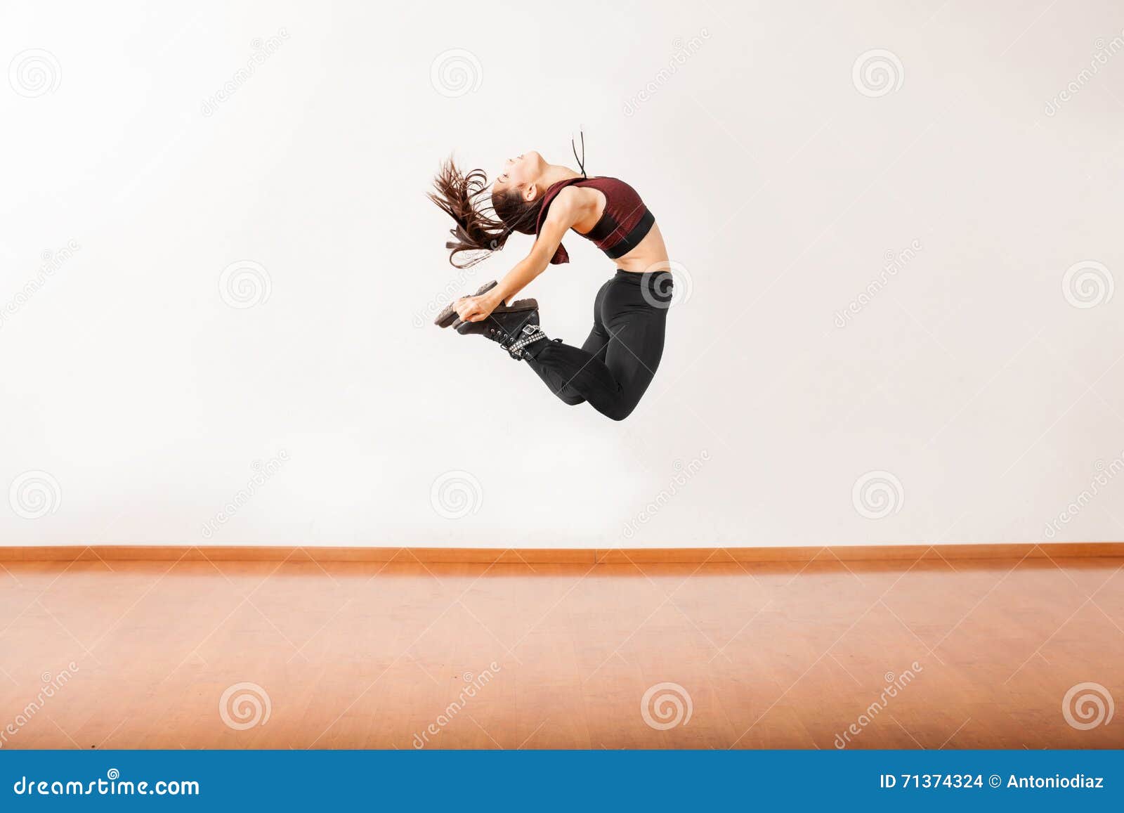 Female Jazz Dancer Jumping in a Studio Stock Photo - Image of class ...