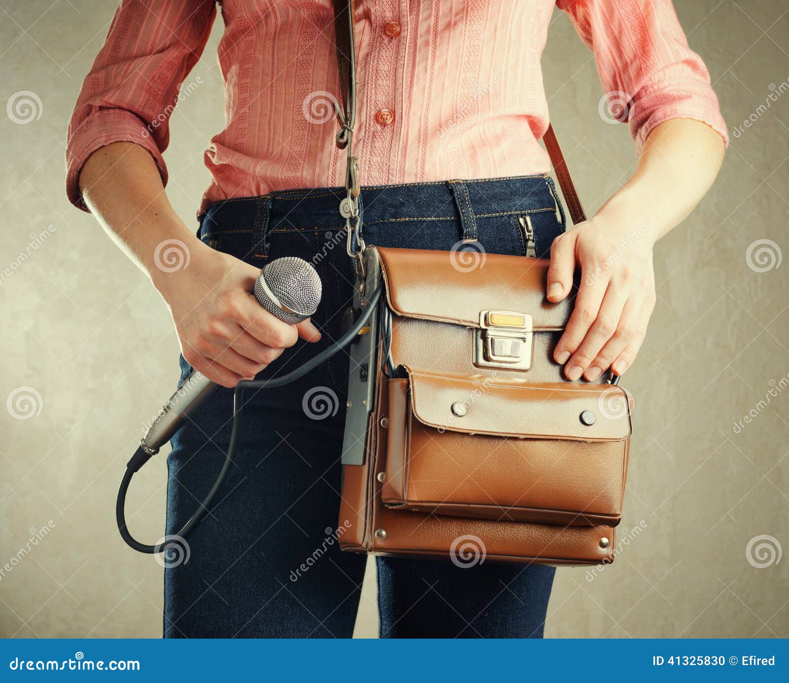 Female Journalist with Microphone Stock Photo - Image of information ...