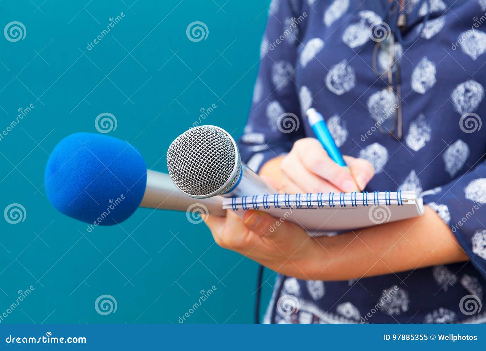 Female Journalist Taking Notes at Press Conference Stock Image - Image ...