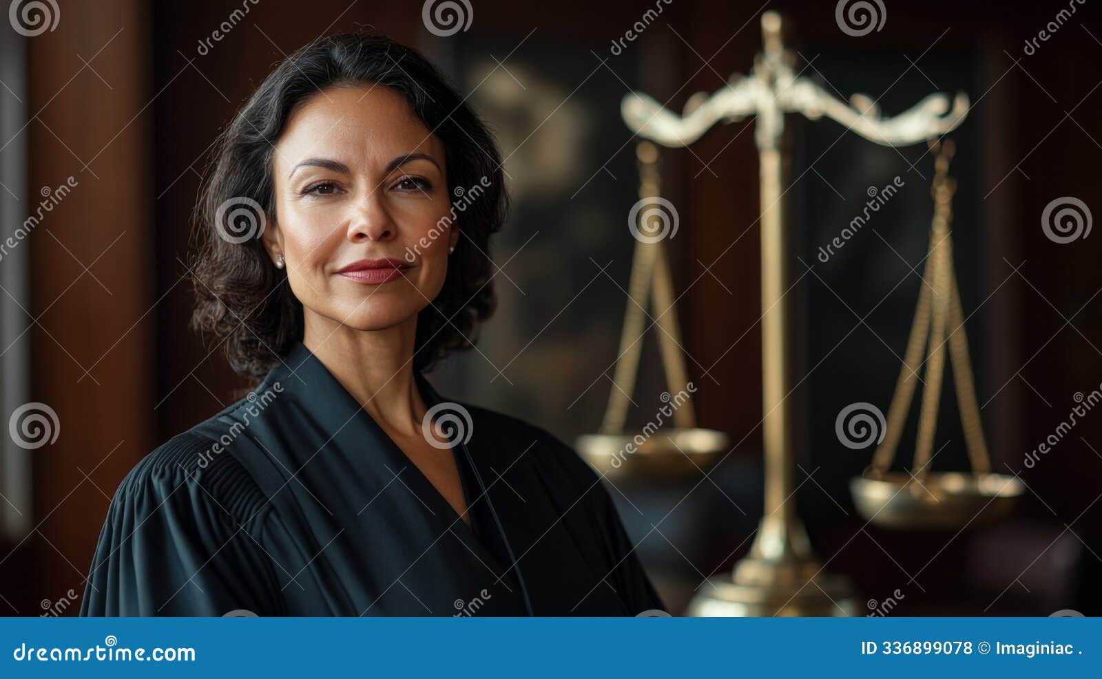 A Female Judge in a Black Robe with a Scale of Justice in the ...