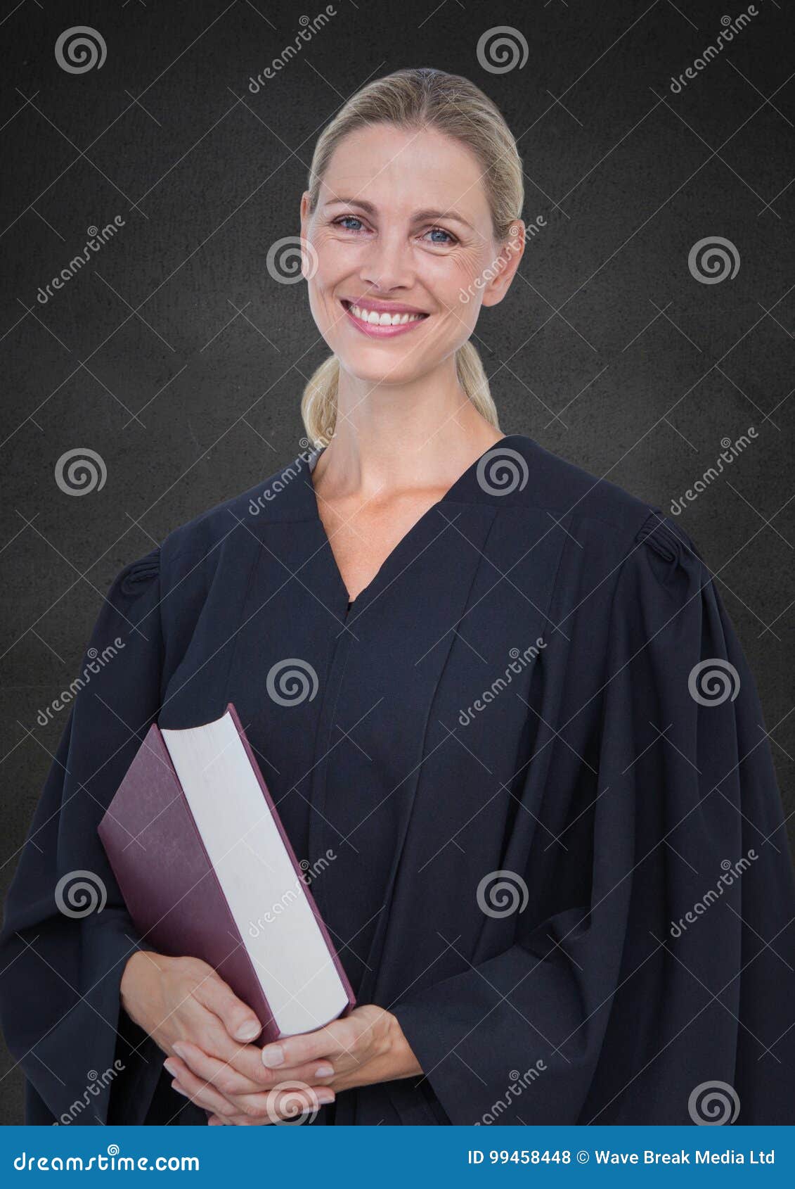 Female Judge with Book Against Grey Wall Stock Photo - Image of frame ...
