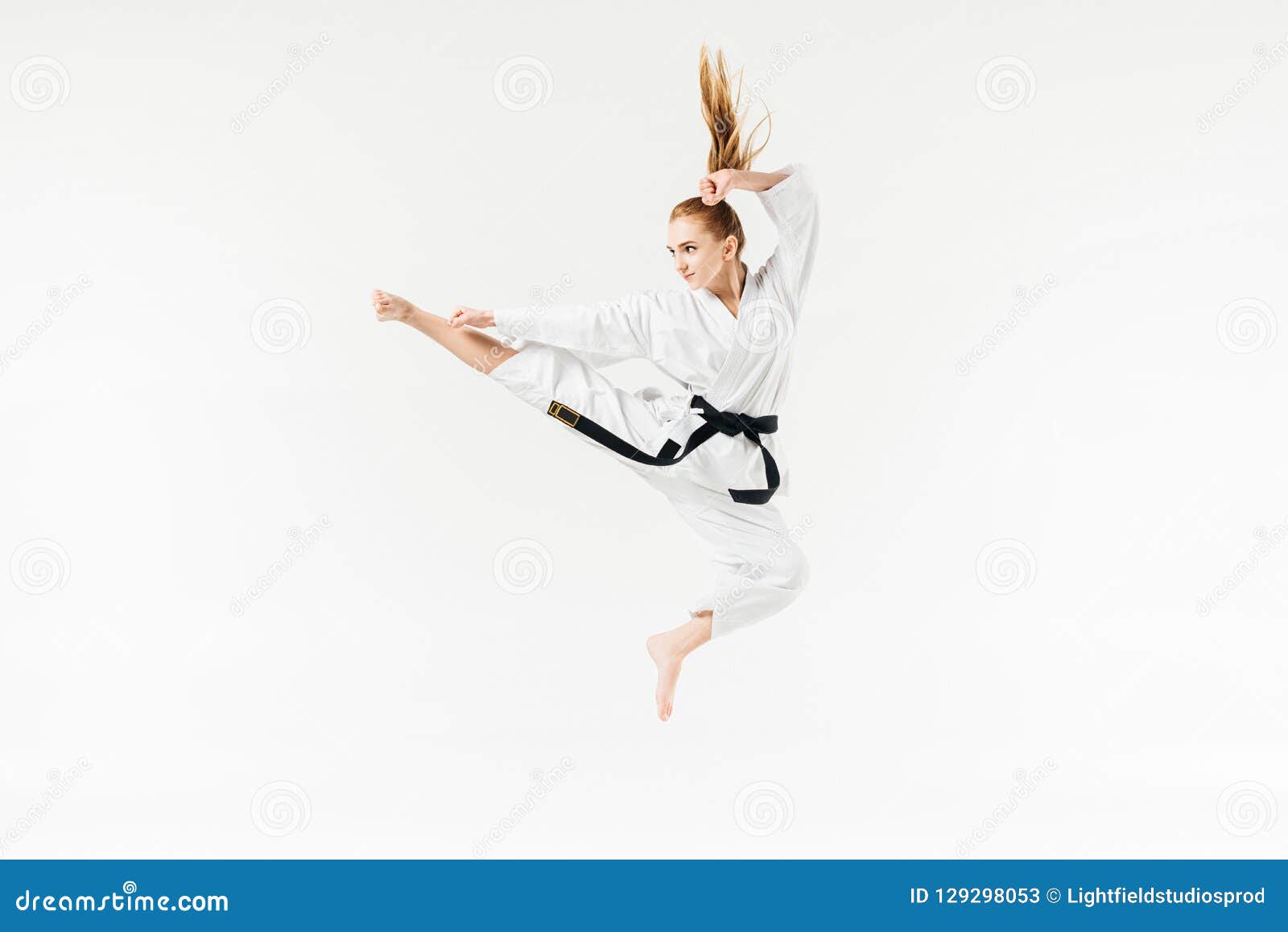 Female Karate Fighter Jumping Isolated Stock Image - Image of sport ...