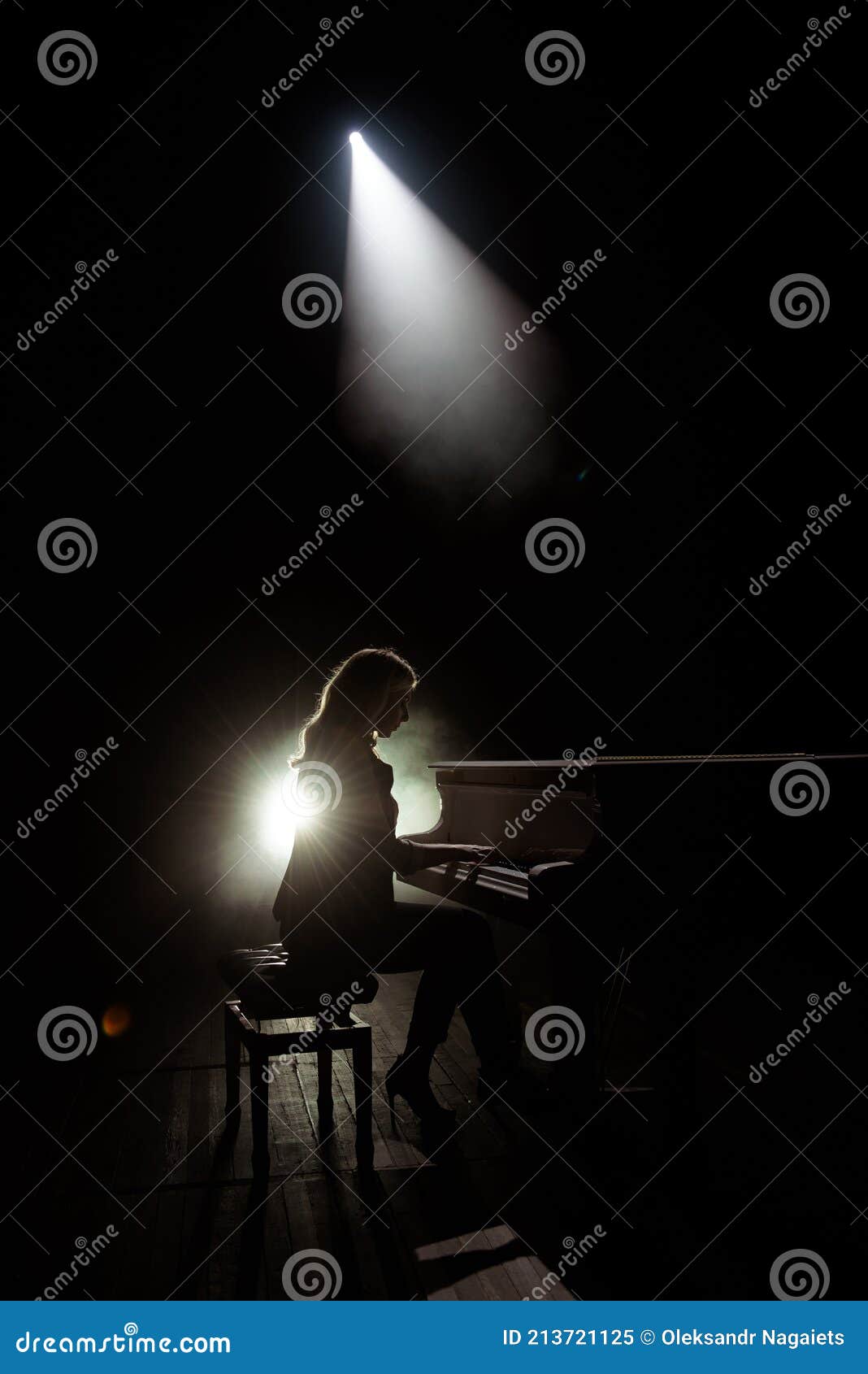 Female Keyboards Player on Stage during Concert, Backlight Stock Image ...