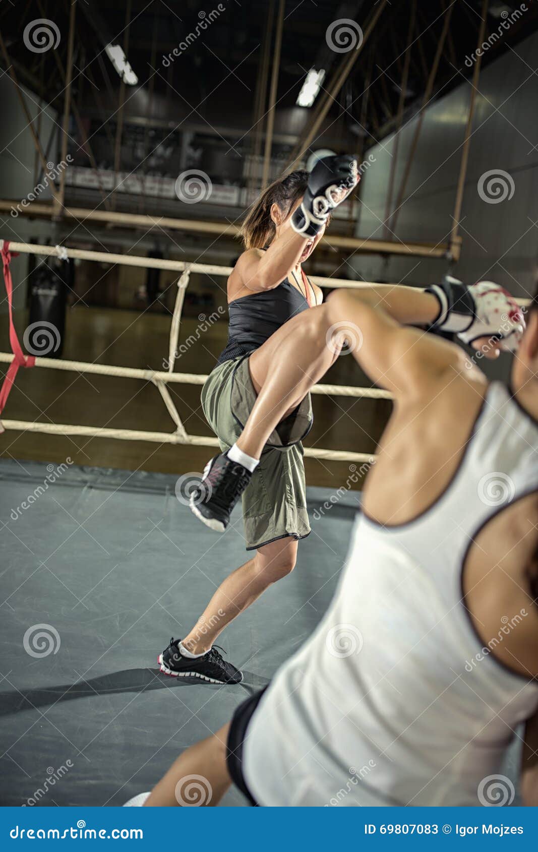 Female Kick Boxer Practicing Attack Stock Image - Image of martial ...