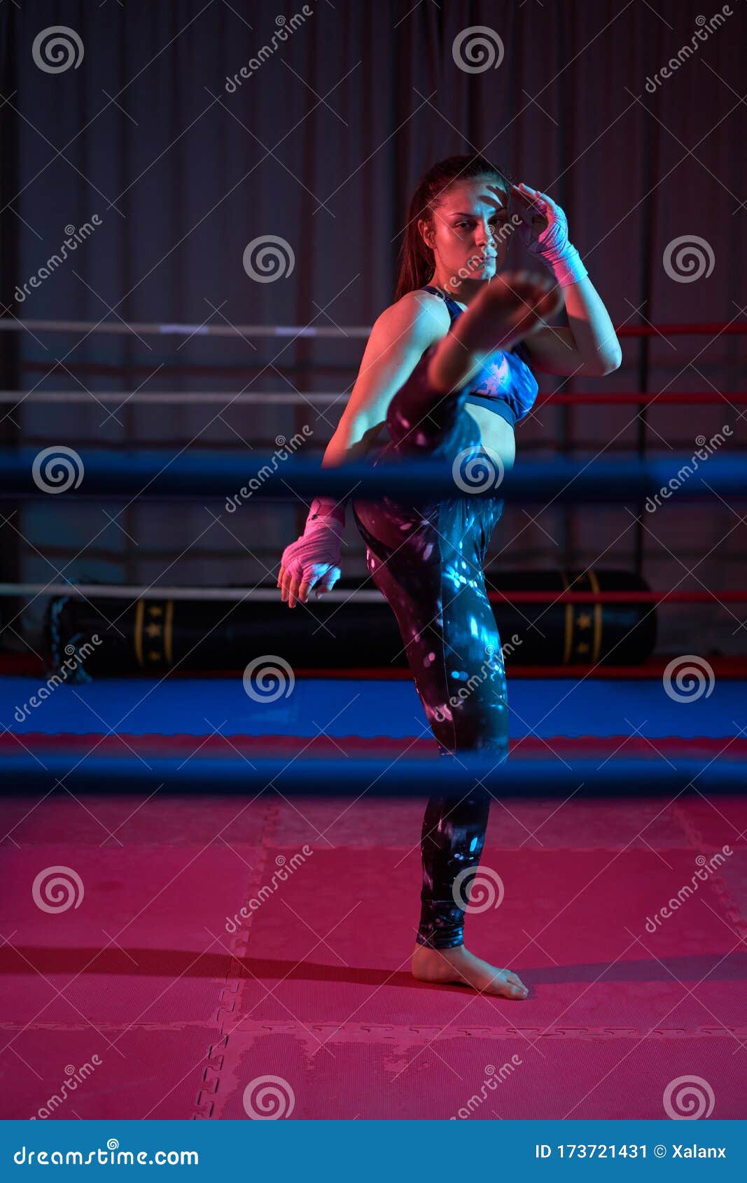 Female kickboxer training stock image. Image of shorts - 173721431
