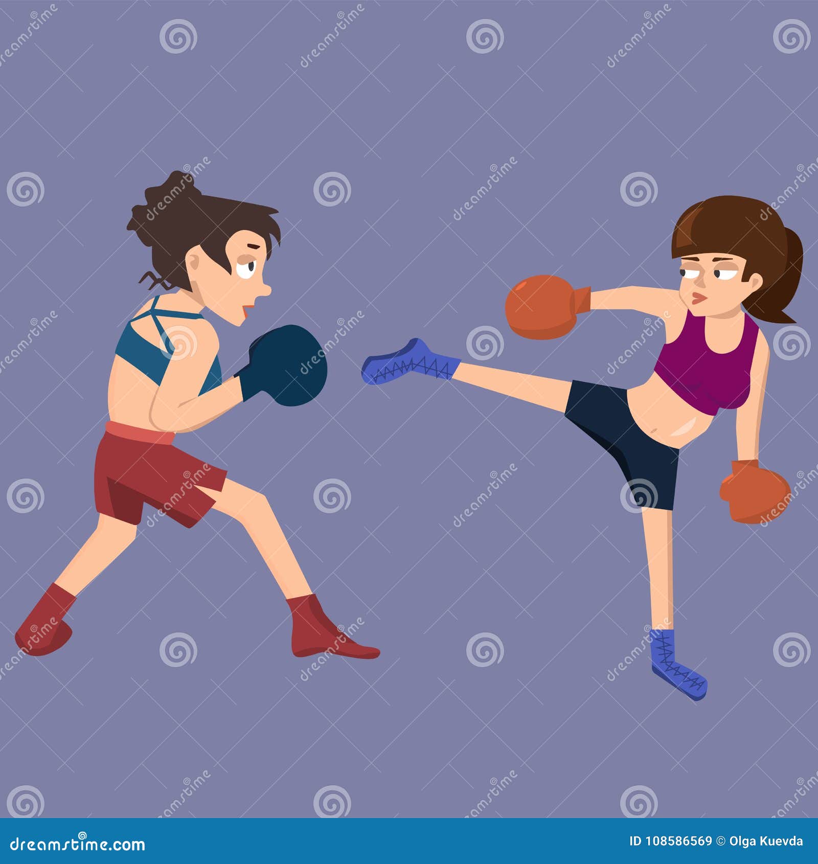 Female Kickboxing Sparring Vector Cartoon Stock Vector Illustration