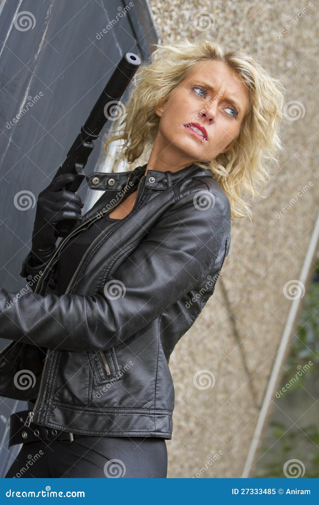 Female killer stock image. Image of holding, jacket, aiming - 27333485