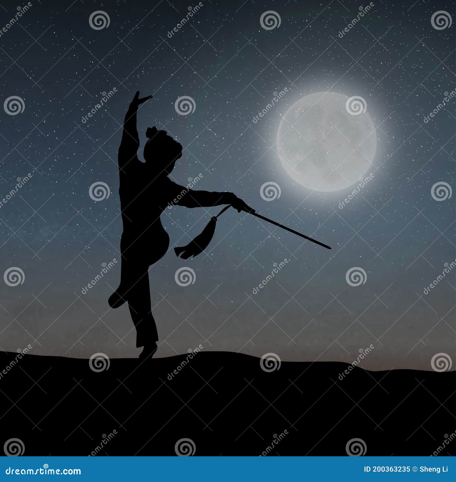 A Female Kung Fu Master Under the Moonlight Stock Vector - Illustration ...