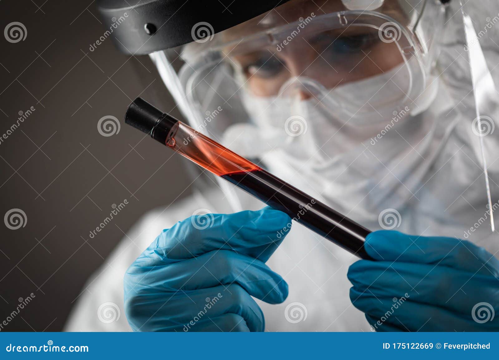Female Lab Worker Holds Test Tube of Blood for Testing Stock Image ...