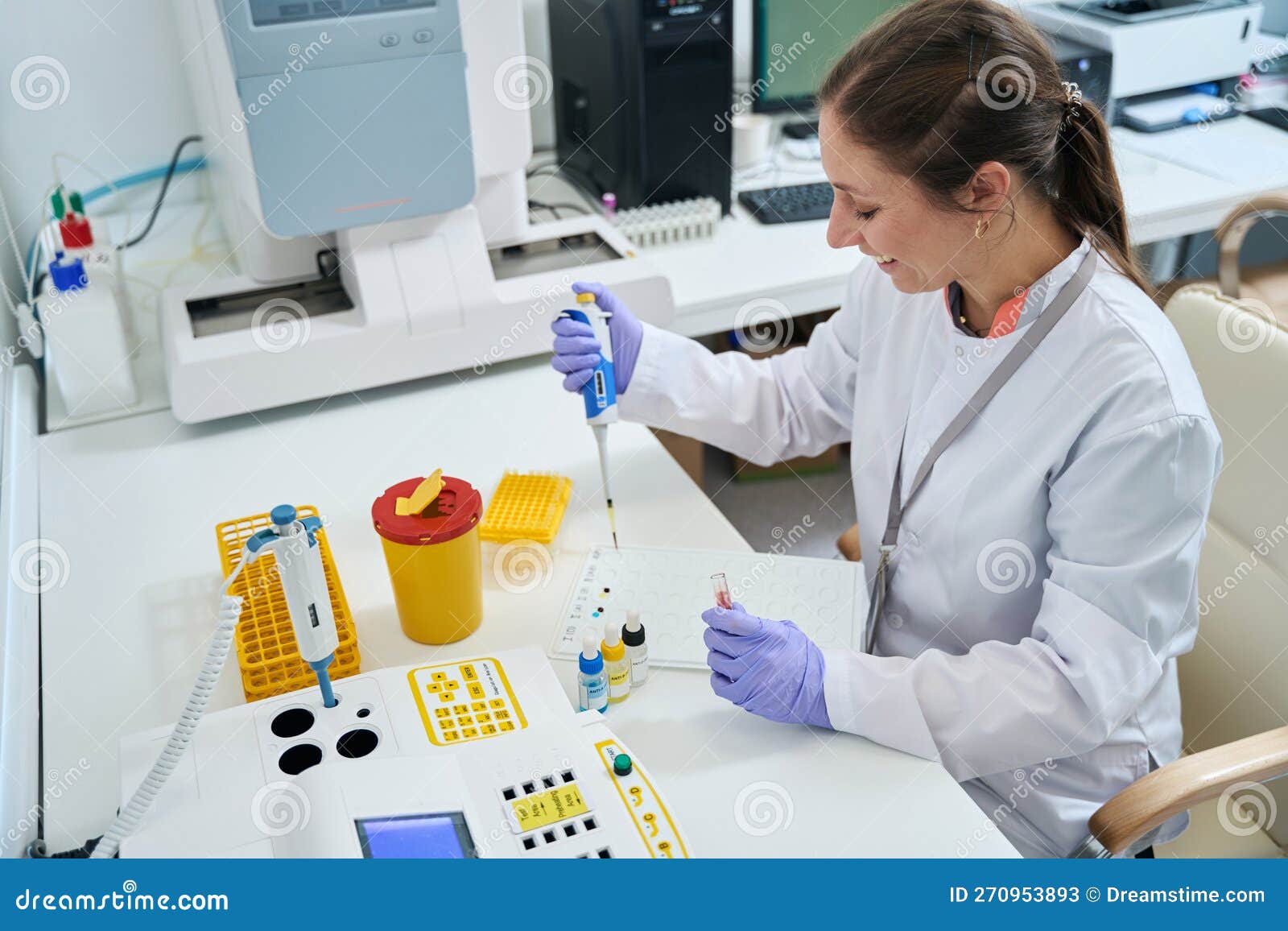 Female Laboratory Assistant Conducts Blood Group Test in Testing Unit ...