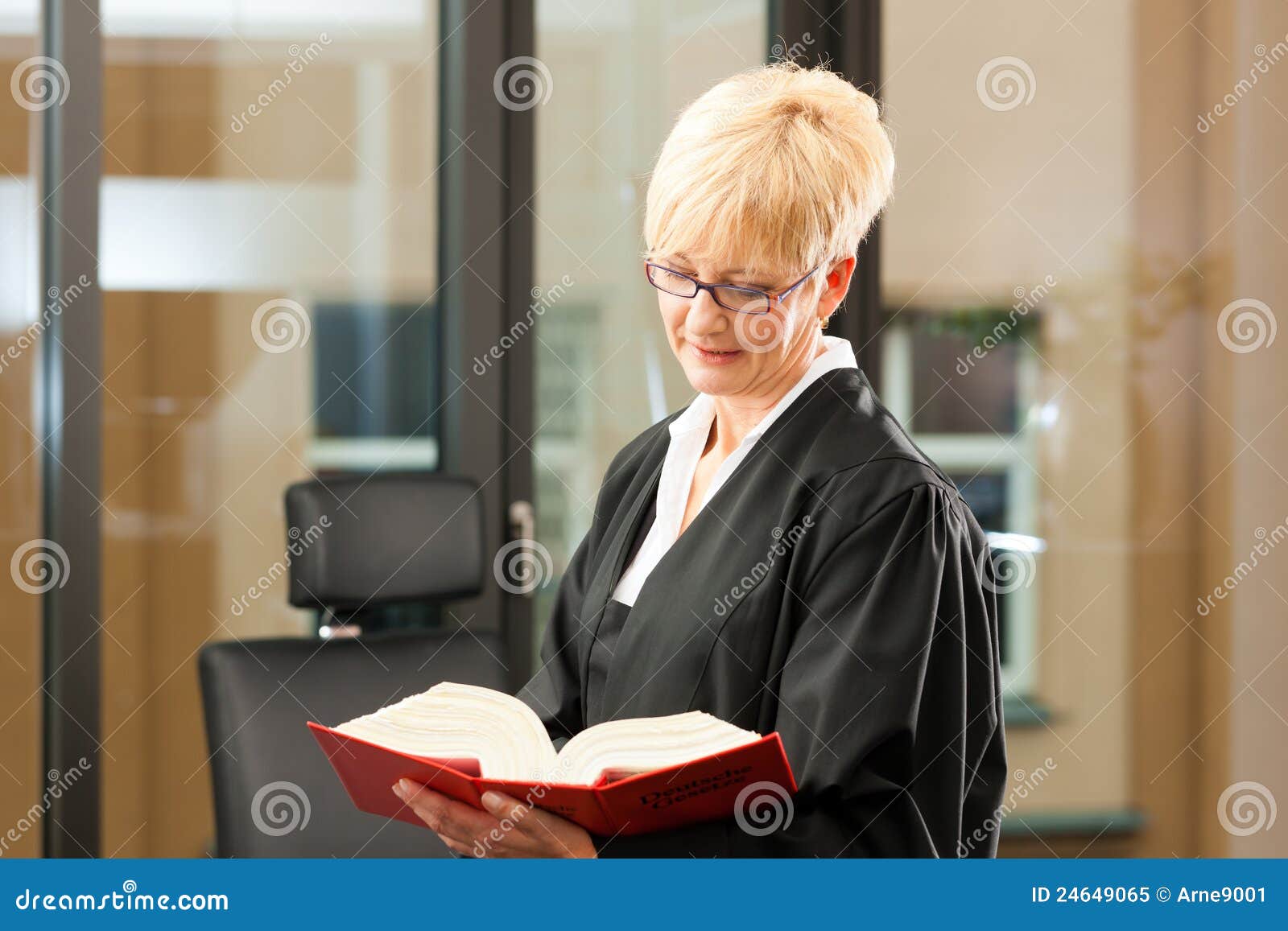 Female Lawyer Attorney In Classic Polish Black Green Gown And Scales ...