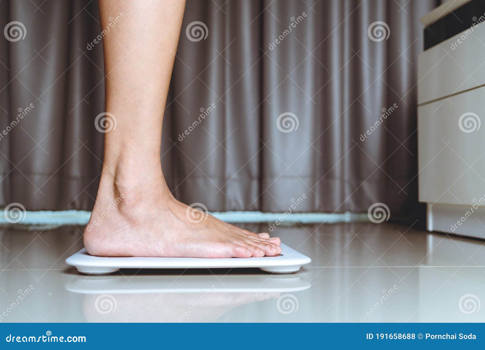Female Leg is Standing on White Scales at Home Stock Photo - Image of ...