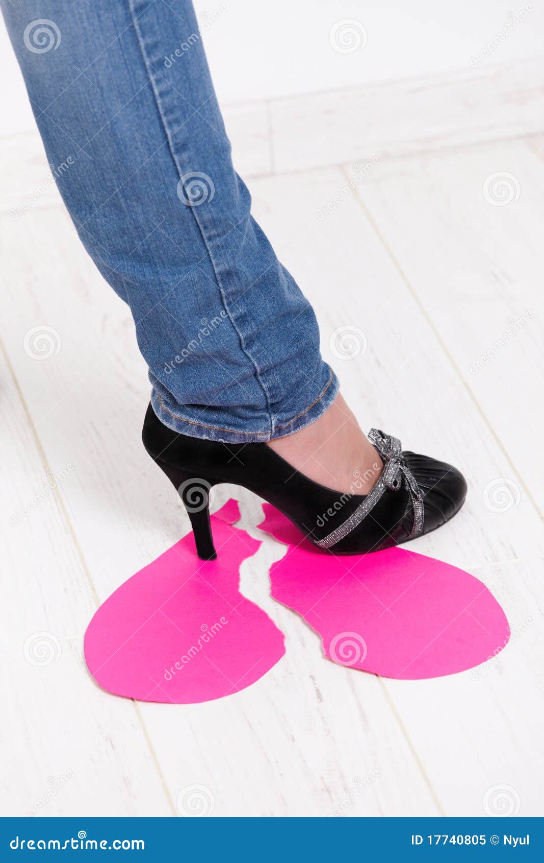 Female Leg Treading Paper Heart Stock Image - Image of divorcement ...