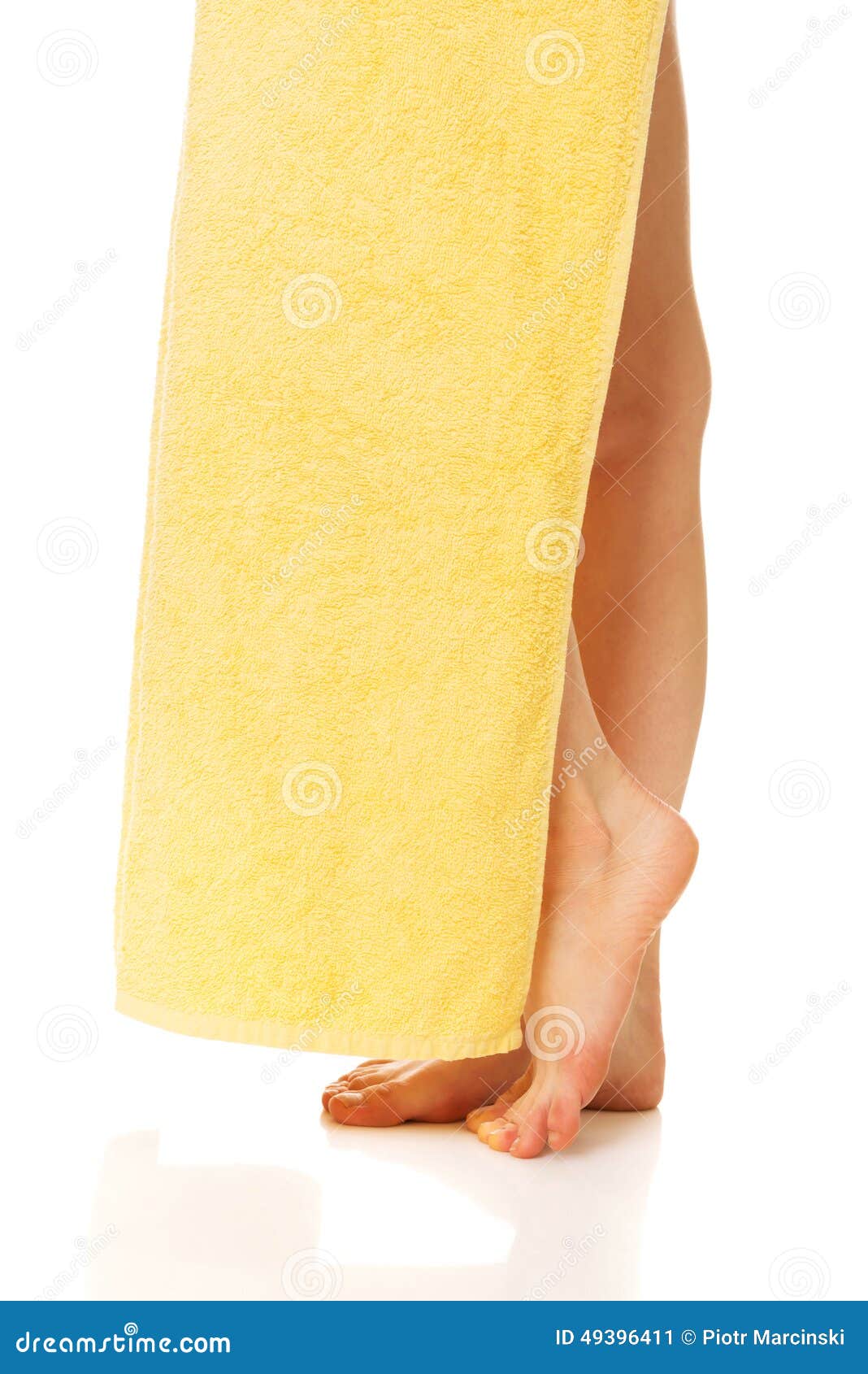 Female Legs Covered with a Yellow Towel Stock Image - Image of towel ...