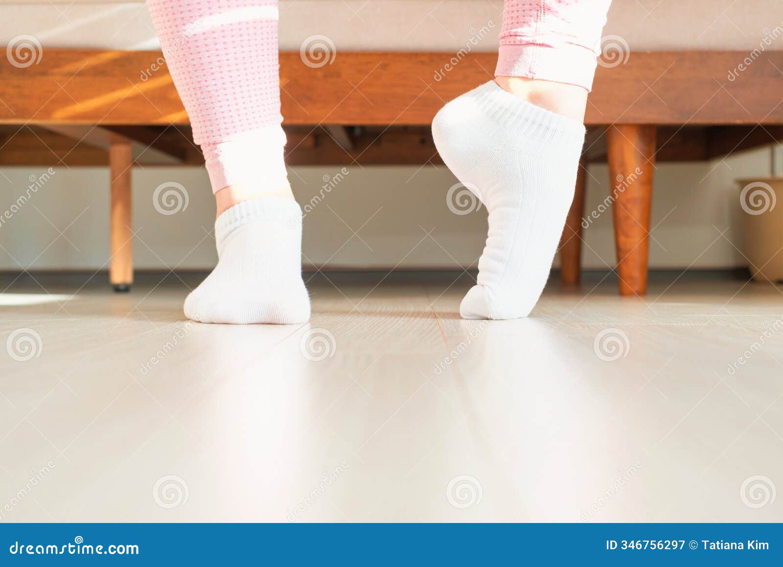 Female Legs Doing Exercises and Stretching Feet Front View. Stock Image ...