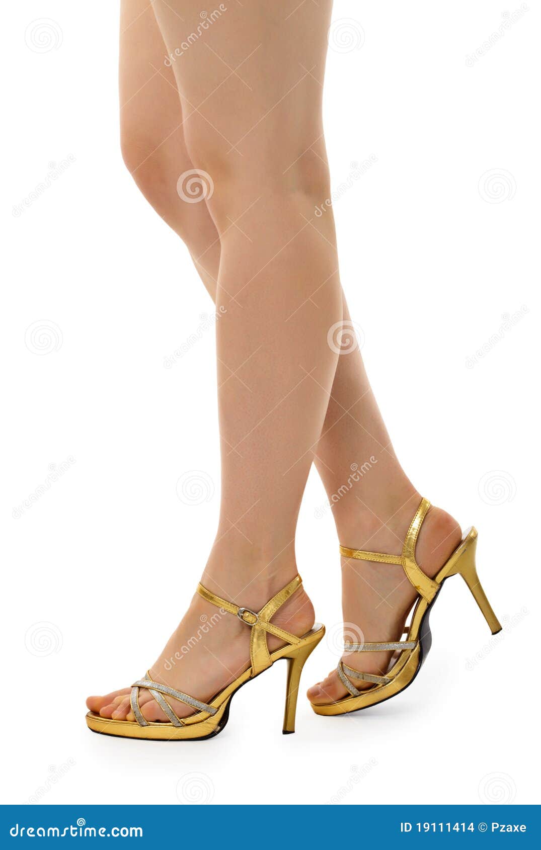Female Legs in Golden Shoes Stock Photo - Image of stiletto, girl: 19111414