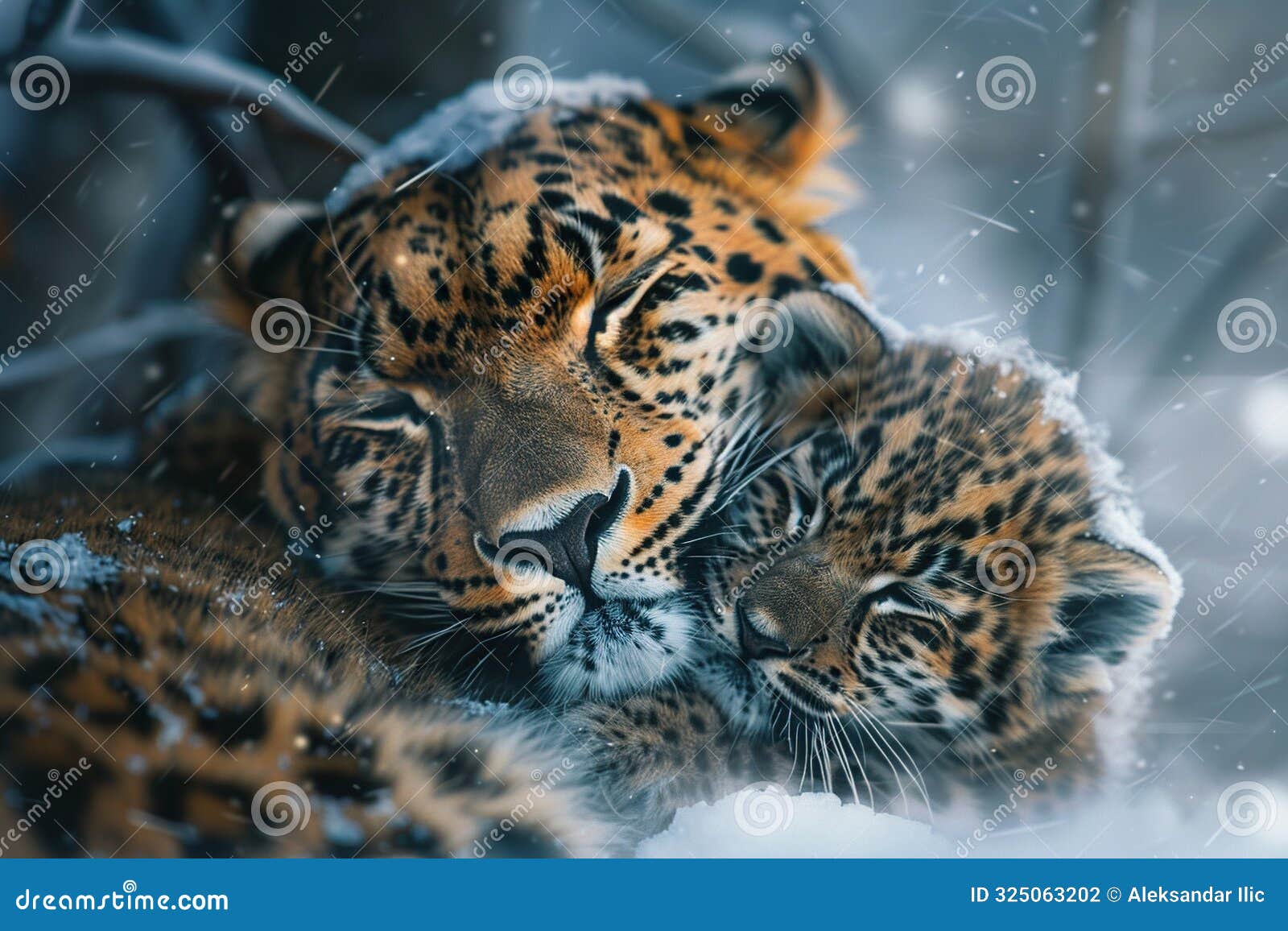 Female Leopard with Her Cub Cuddling. Ai Generative Stock Photo - Image ...
