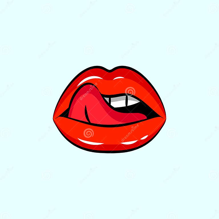 Female Licking Red Lips Mouth With Tongue Stock Vector Illustration