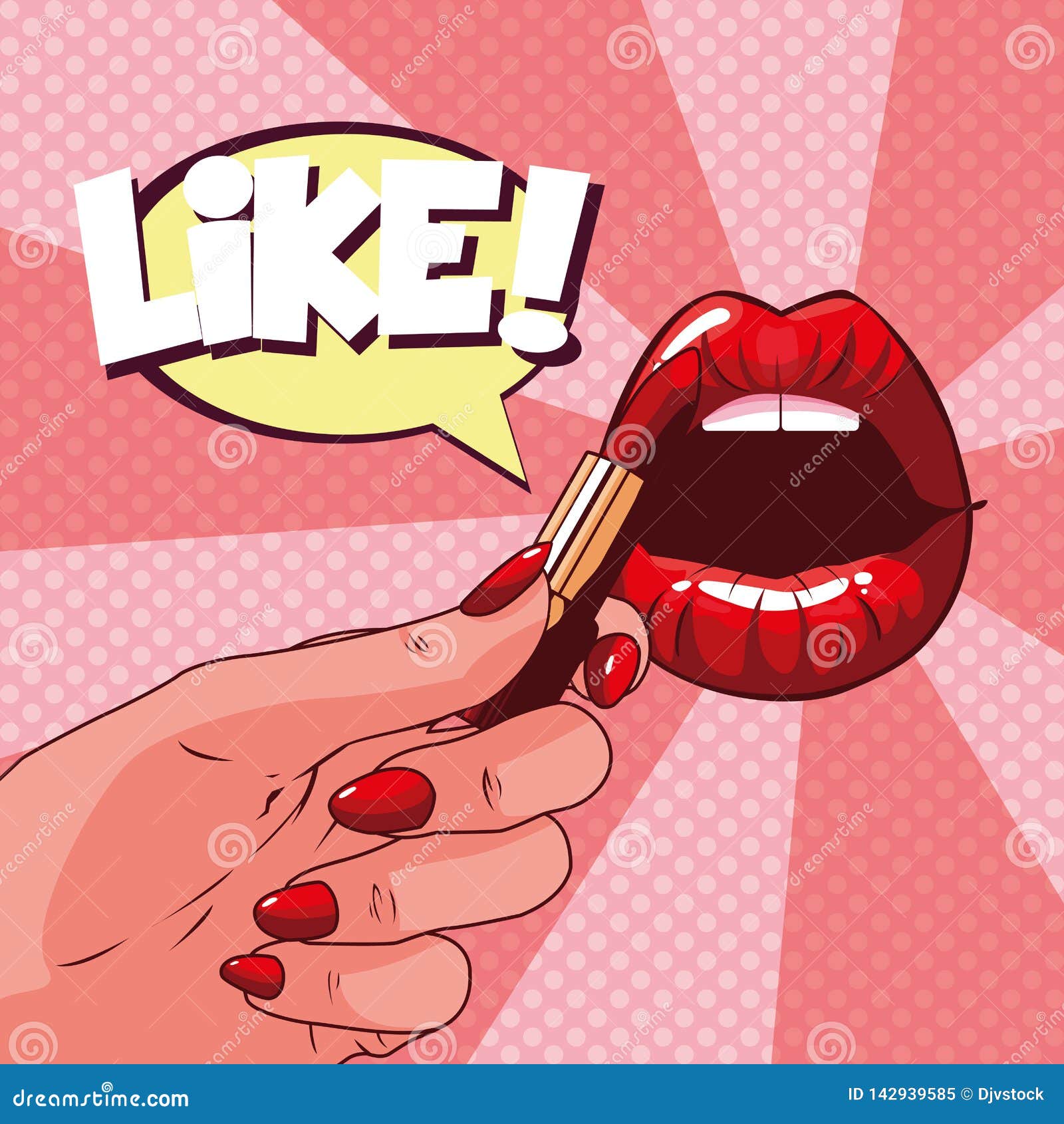 Female Lips and Lipstick Pop Art Style Stock Illustration ...