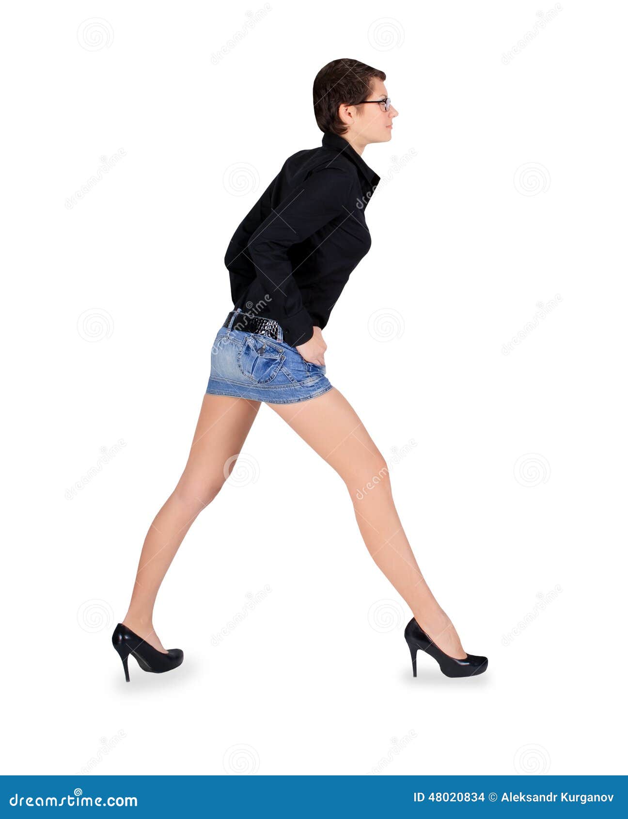 Female with Long Legs Standing Over White Stock Photo - Image of full ...
