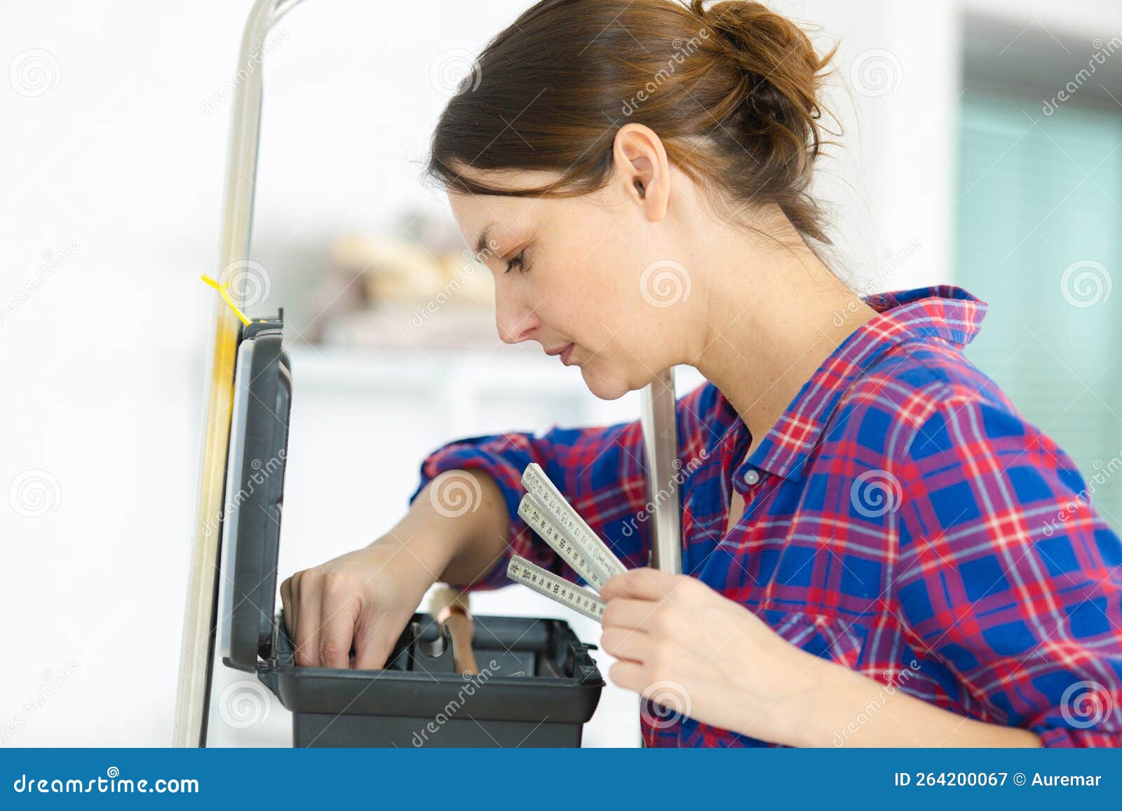 Female Looking for Tools in Toolbox Stock Image - Image of connected ...