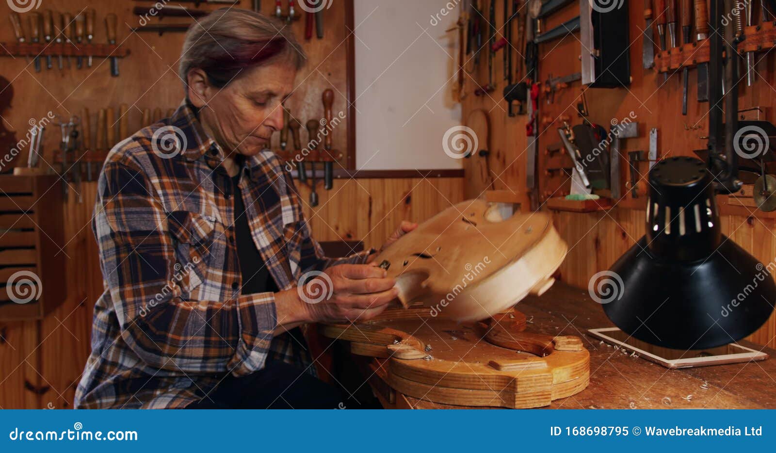 Female Luthier at Work in Her Workshop Stock Video - Video of maker ...