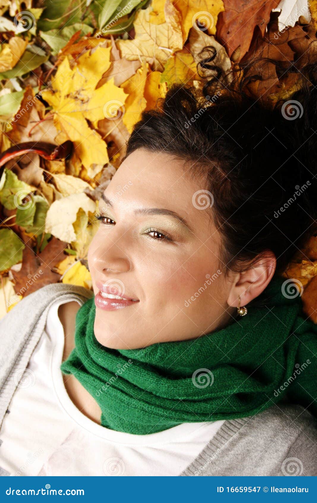 Female lying on the leaves stock image. Image of leaf - 16659547