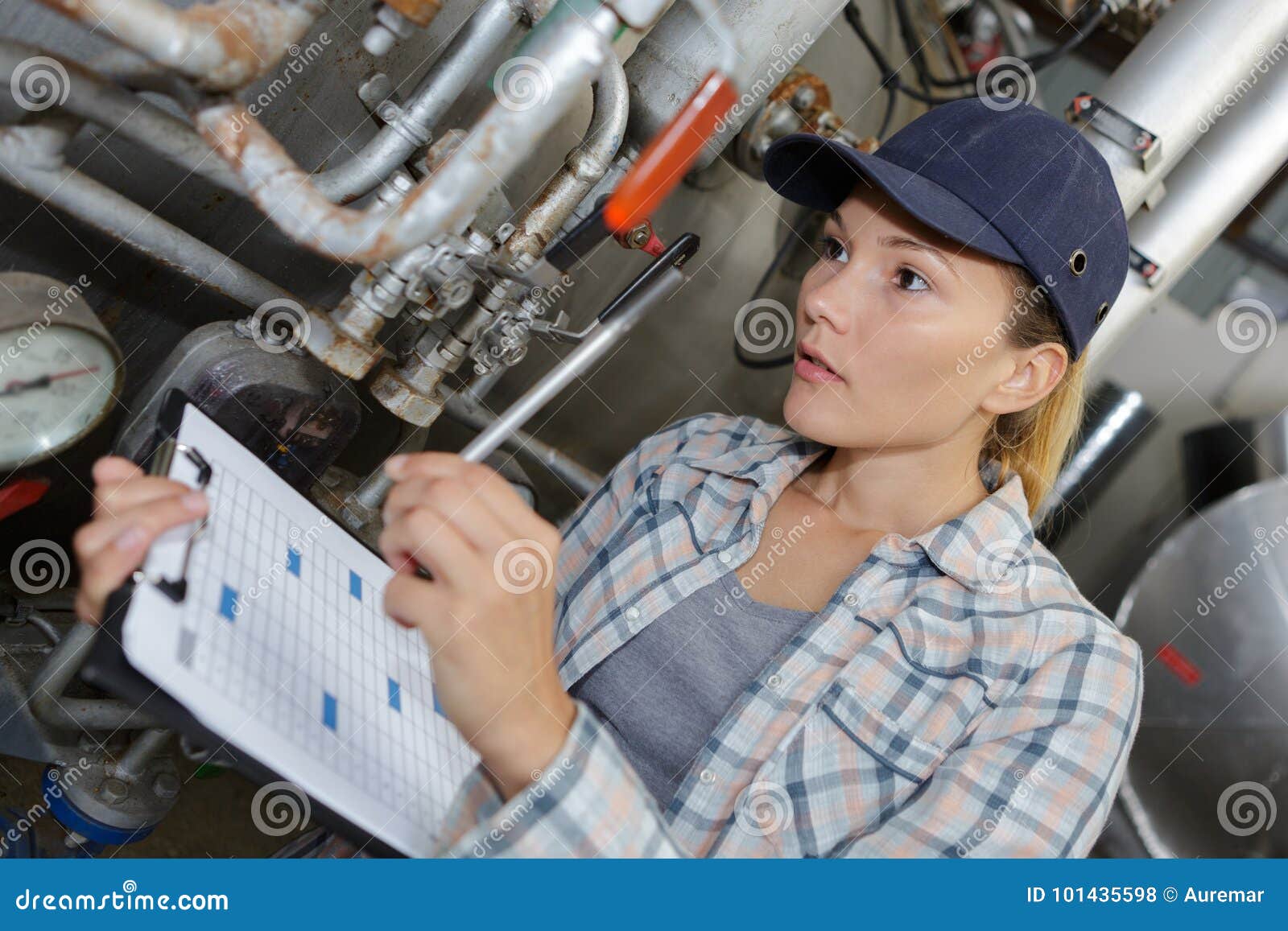 Female Machine Technician Doing Inspection Stock Photo - Image of ...