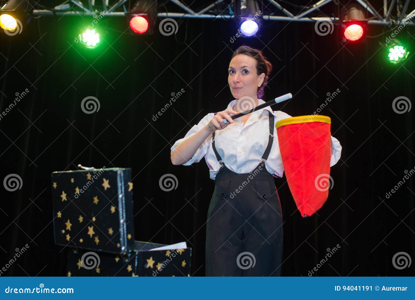 Female Magician Showing Trick with Magic Wand Stock Image - Image of ...