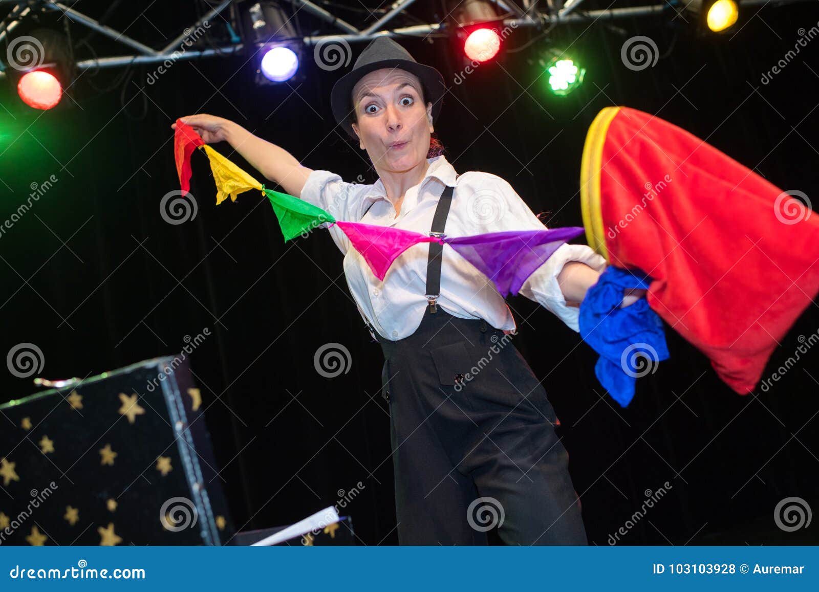 Female magician on stage stock photo. Image of magical - 103103928