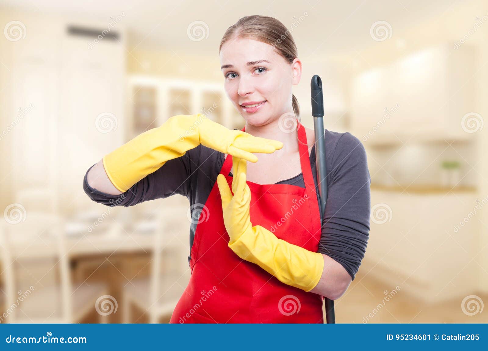 Female Maid Taking a Break from Cleaning Stock Image - Image of denial ...