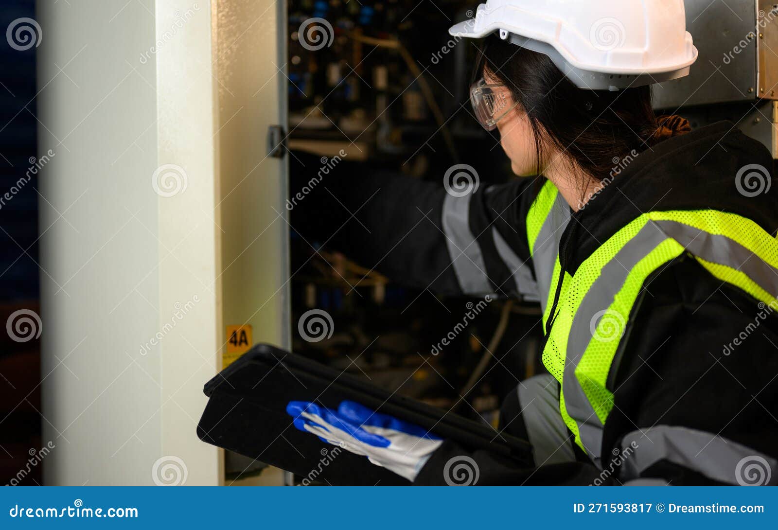 Female Maintenance Worker with Machine Robotic Arms at Industrial ...