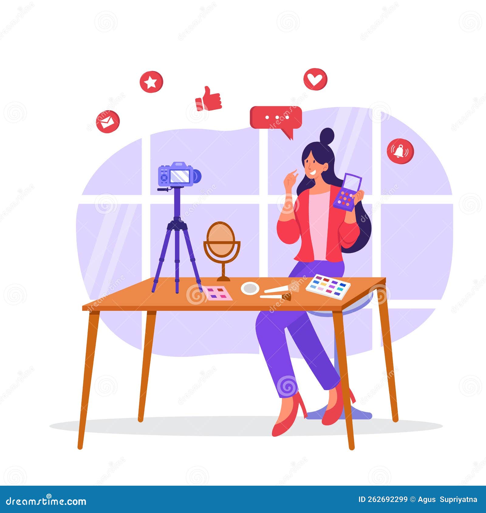 Female Makeup Content Creator Doing Makeup Tutorial Live on Youtube in ...