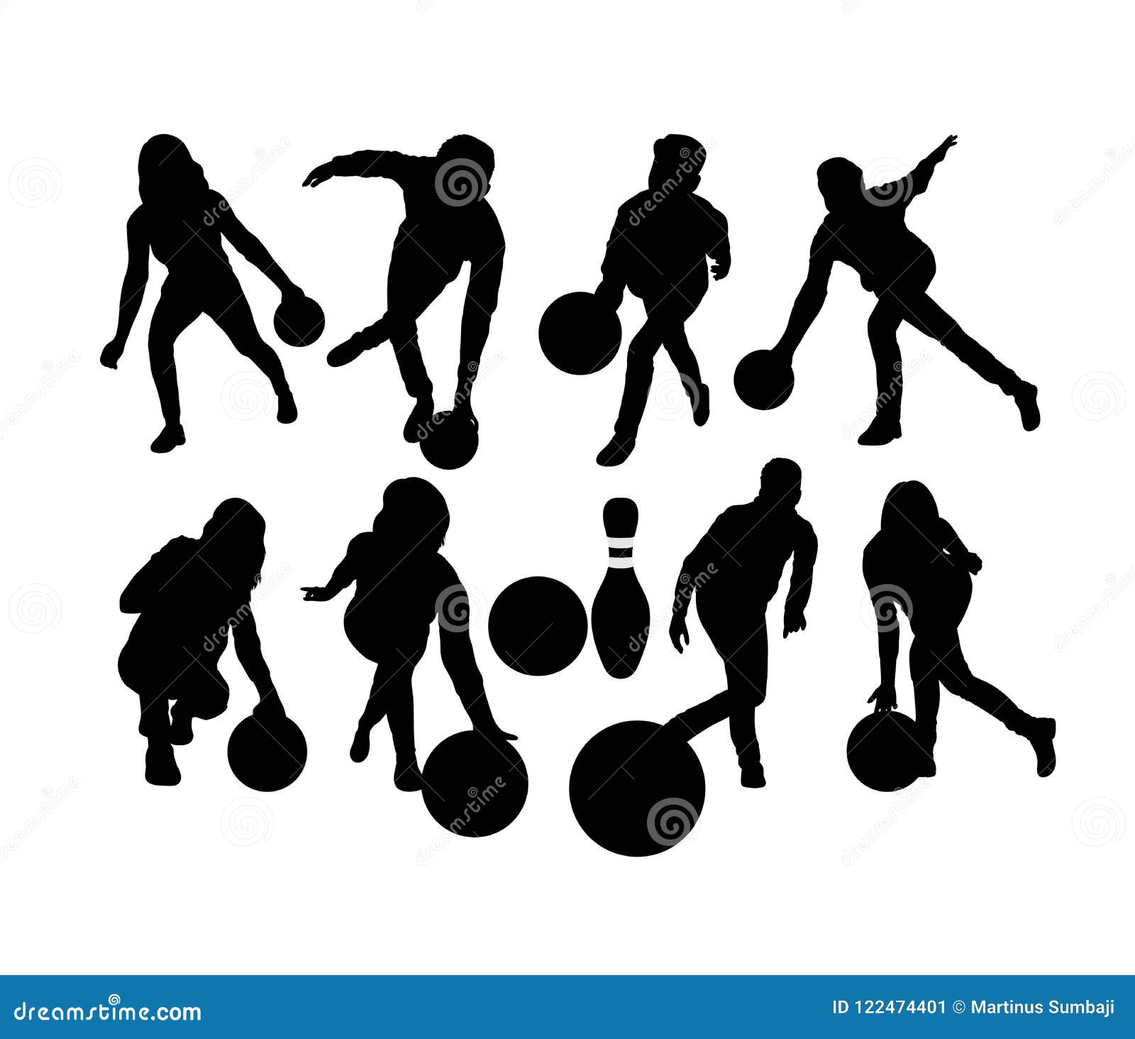 Female and Male Bowling Silhouettes, Art Vector Design Stock Vector ...