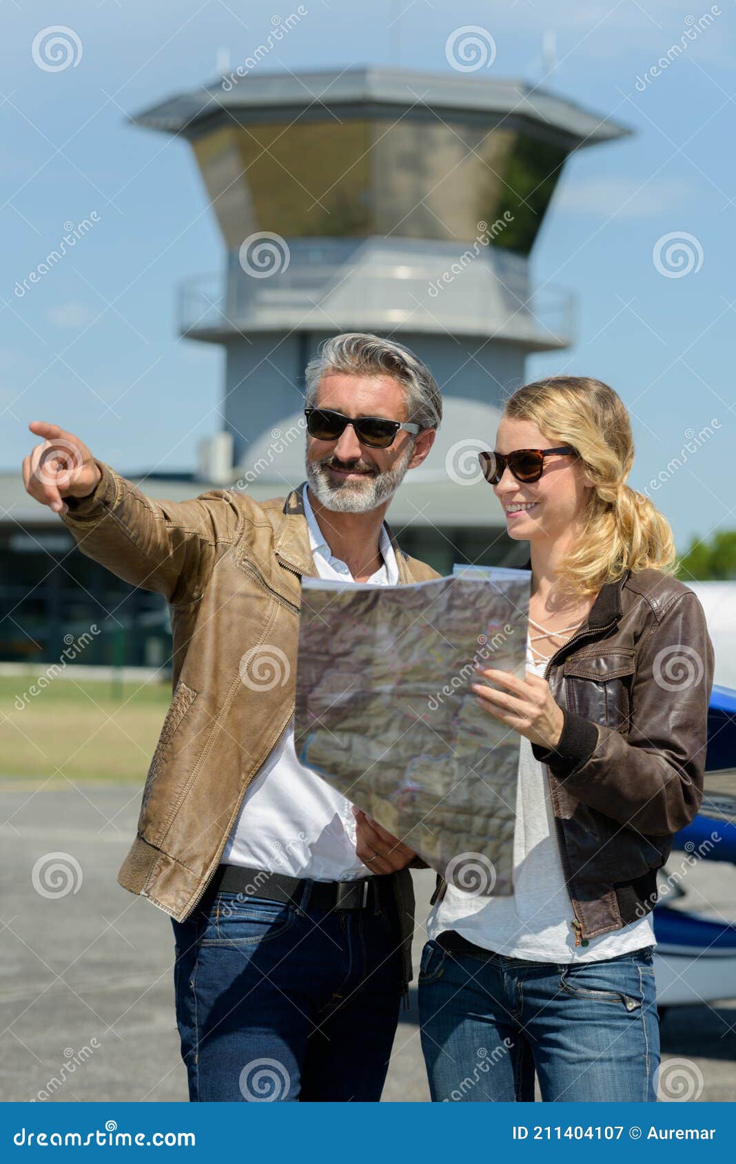 Female and Male Pilot with Aviation Map Stock Image - Image of sitting ...