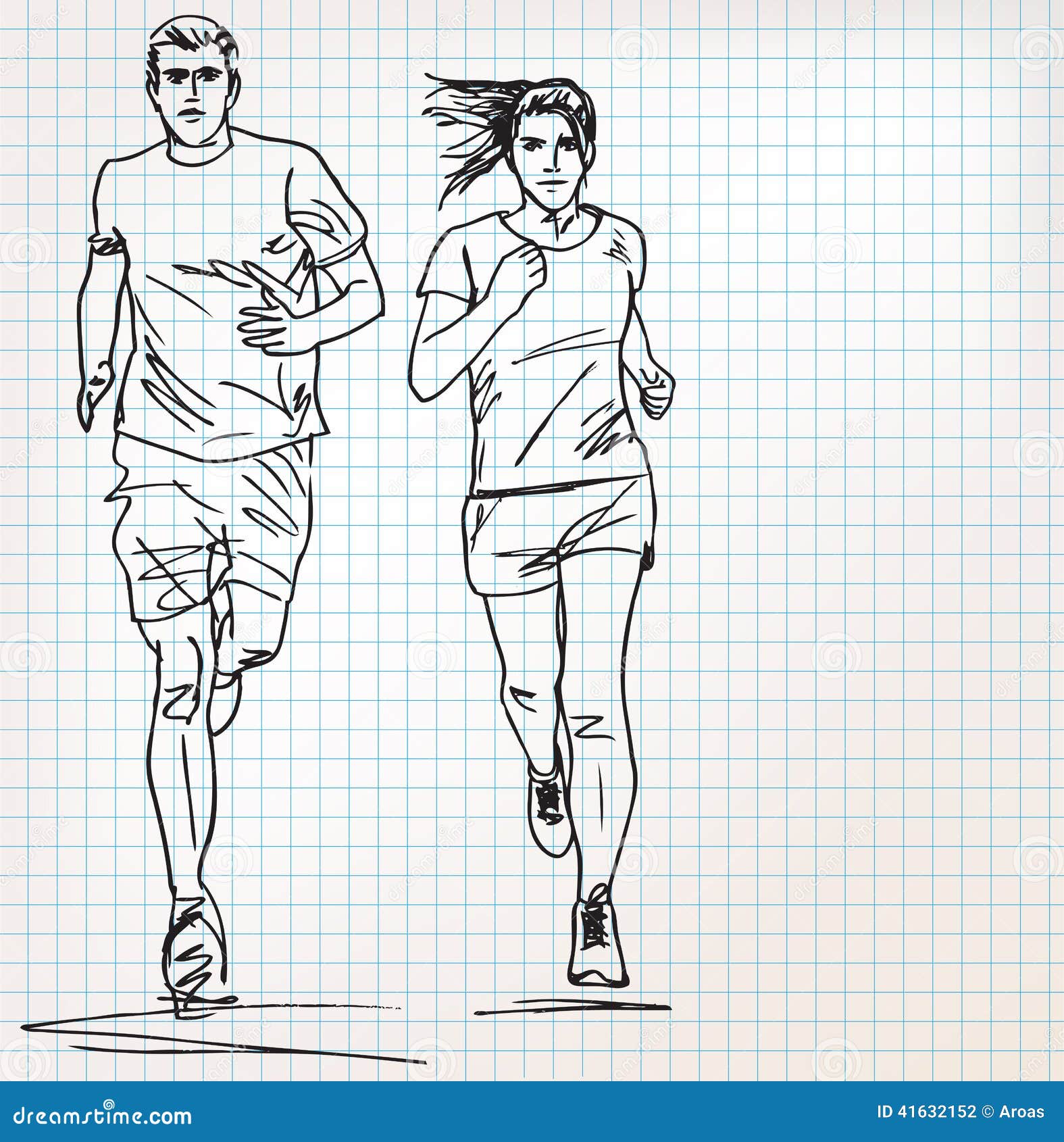 Female and Male Runner Sketch Illustration Stock Vector - Illustration ...