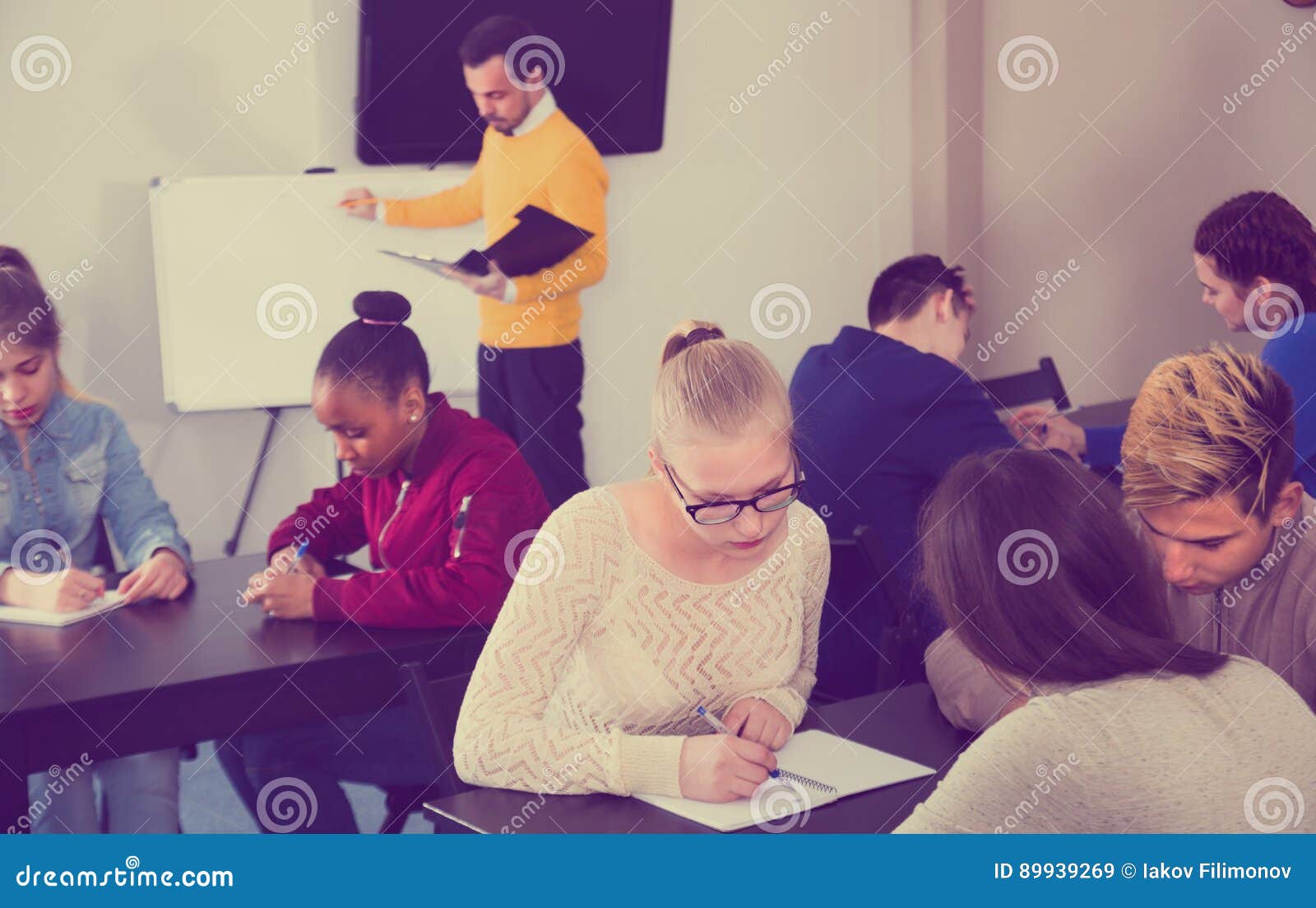Female and Male Students are Working in Large Groups Stock Image ...