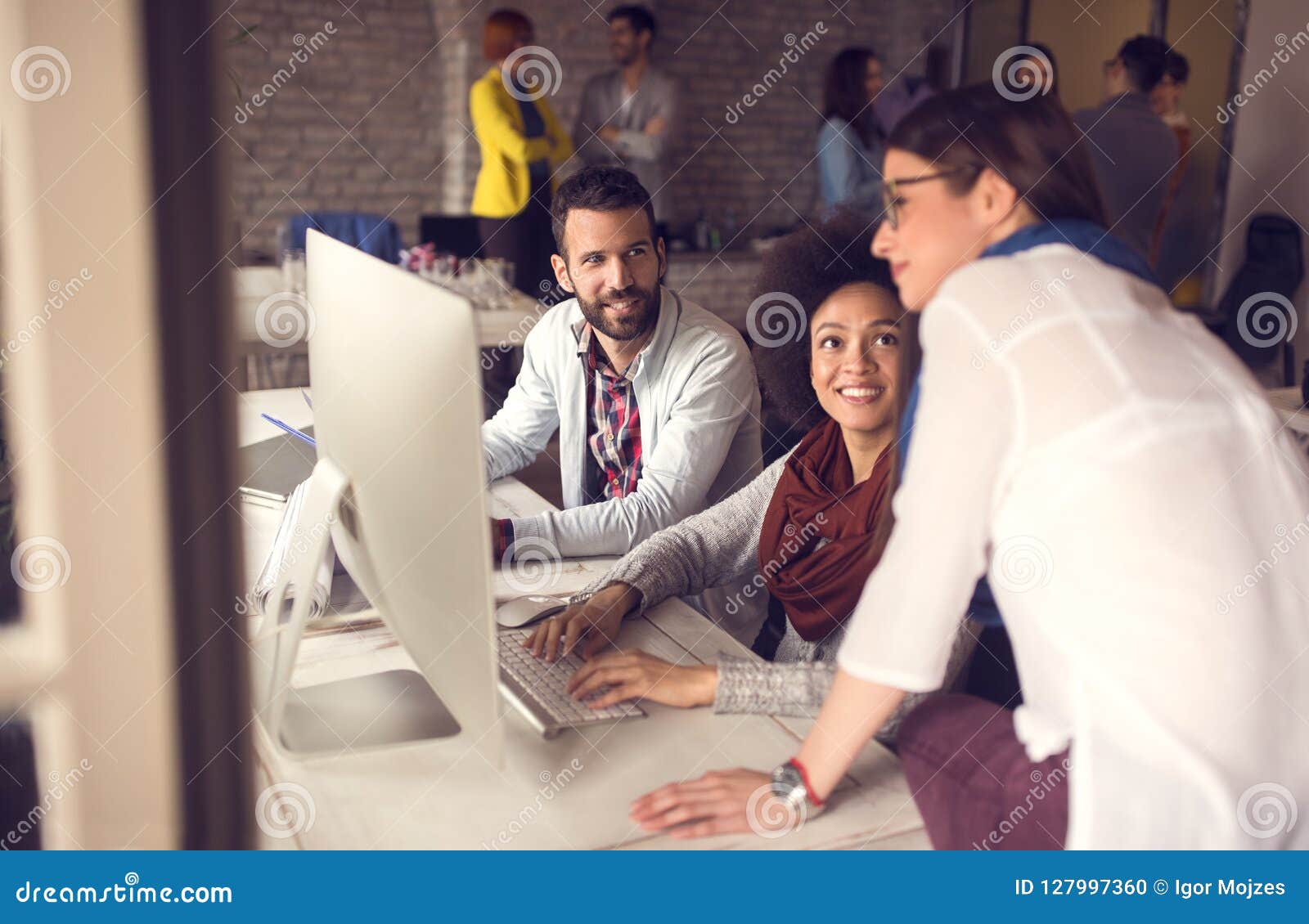 Female Manager Looking Working Task on Computer in Office Stock Photo ...