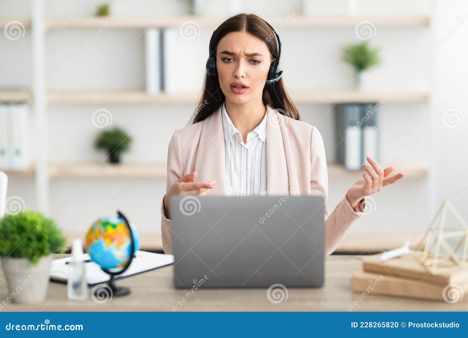 Female Manager Making Video Call Talking with Client in Office Stock ...