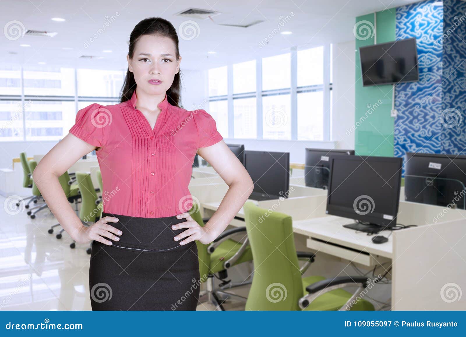 Female Manager Standing in the Office Stock Image - Image of leader ...