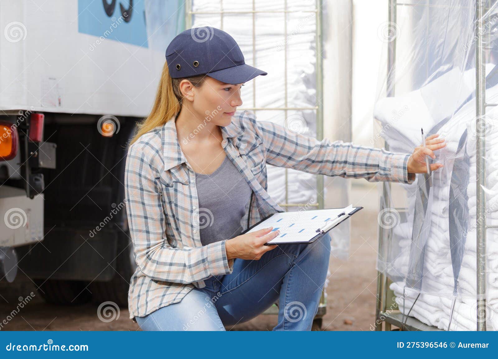 Female Manager Taking Notes in Factory Warehouse Stock Photo - Image of ...