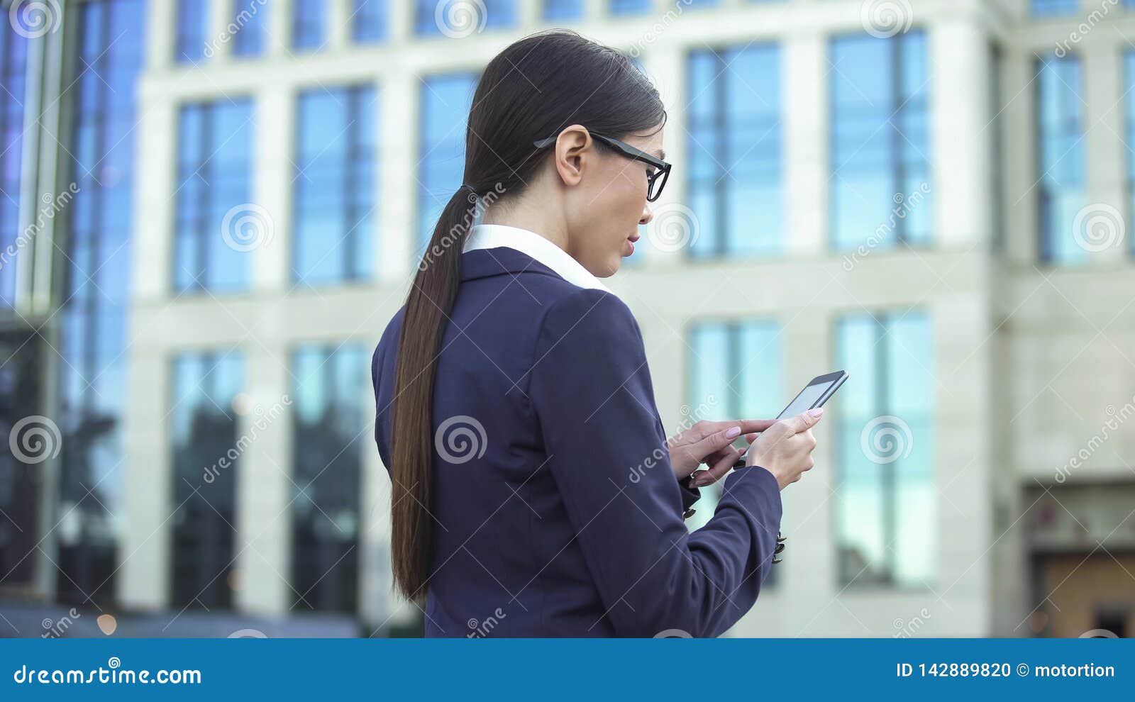 Female Manager Using Smartphone Application Sending Email, Online ...