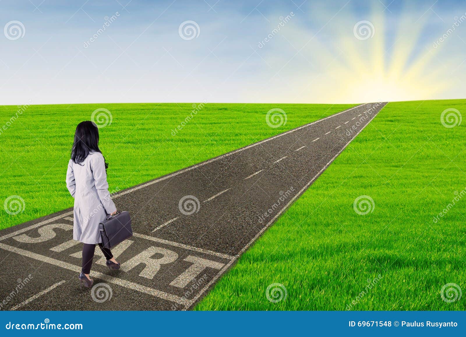 Female Manager Walking on the Start Line Stock Photo - Image of ...
