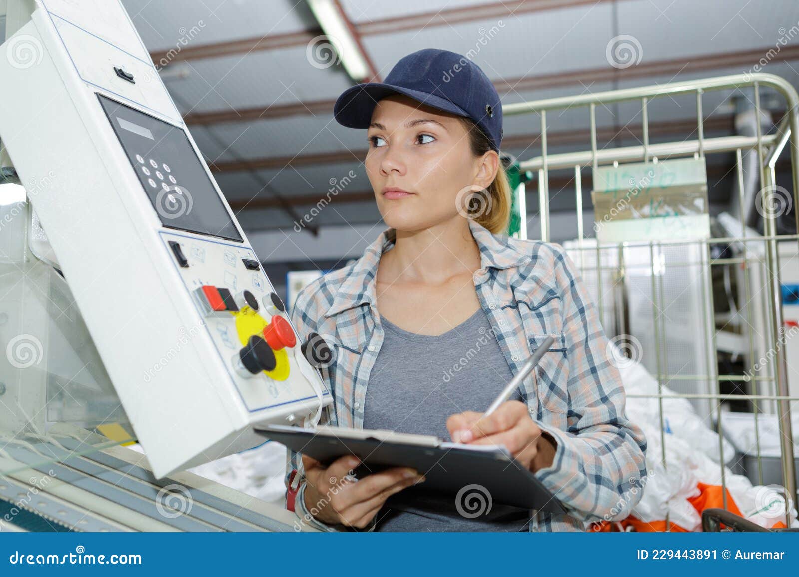 Female Manufacturing Worker Operating Machine Stock Image - Image of ...