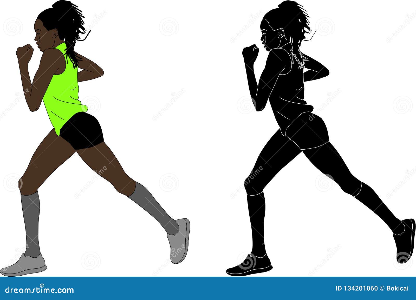 Female Marathon Runner Running Side View Continuous Line Drawing Vector ...