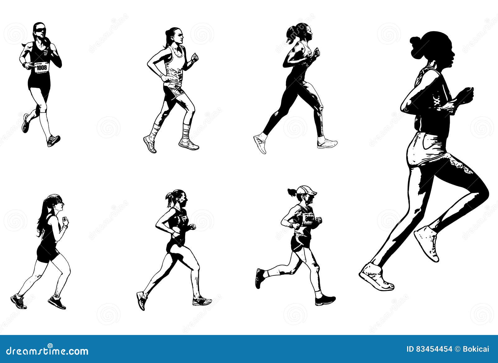 Female Marathon Runners Sketch Illustration Stock Vector - Illustration ...