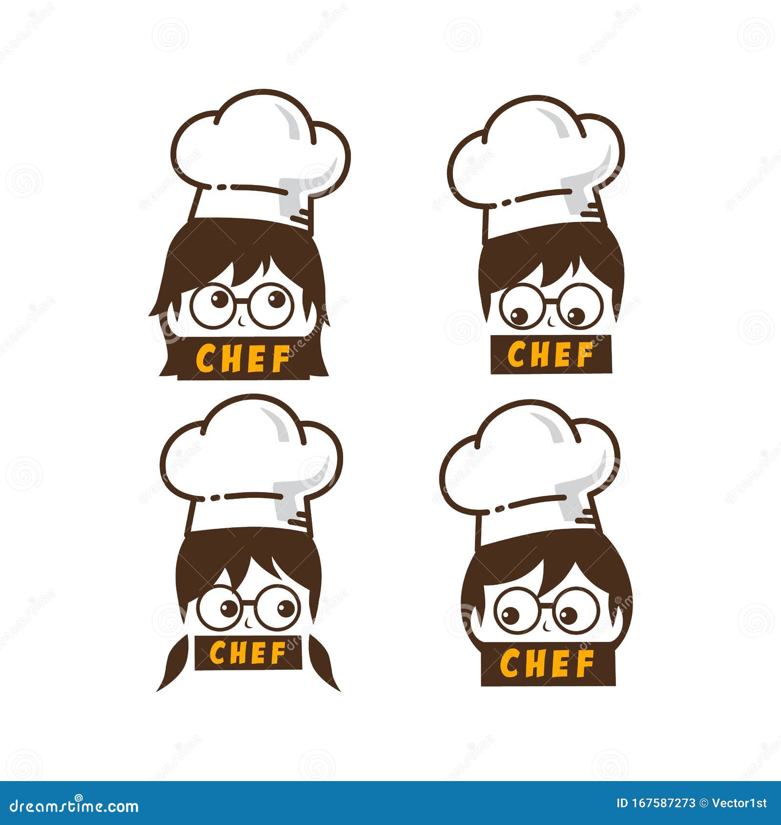 Female Master Chef Character Cartoon Art Logo Icon Set Stock Vector ...