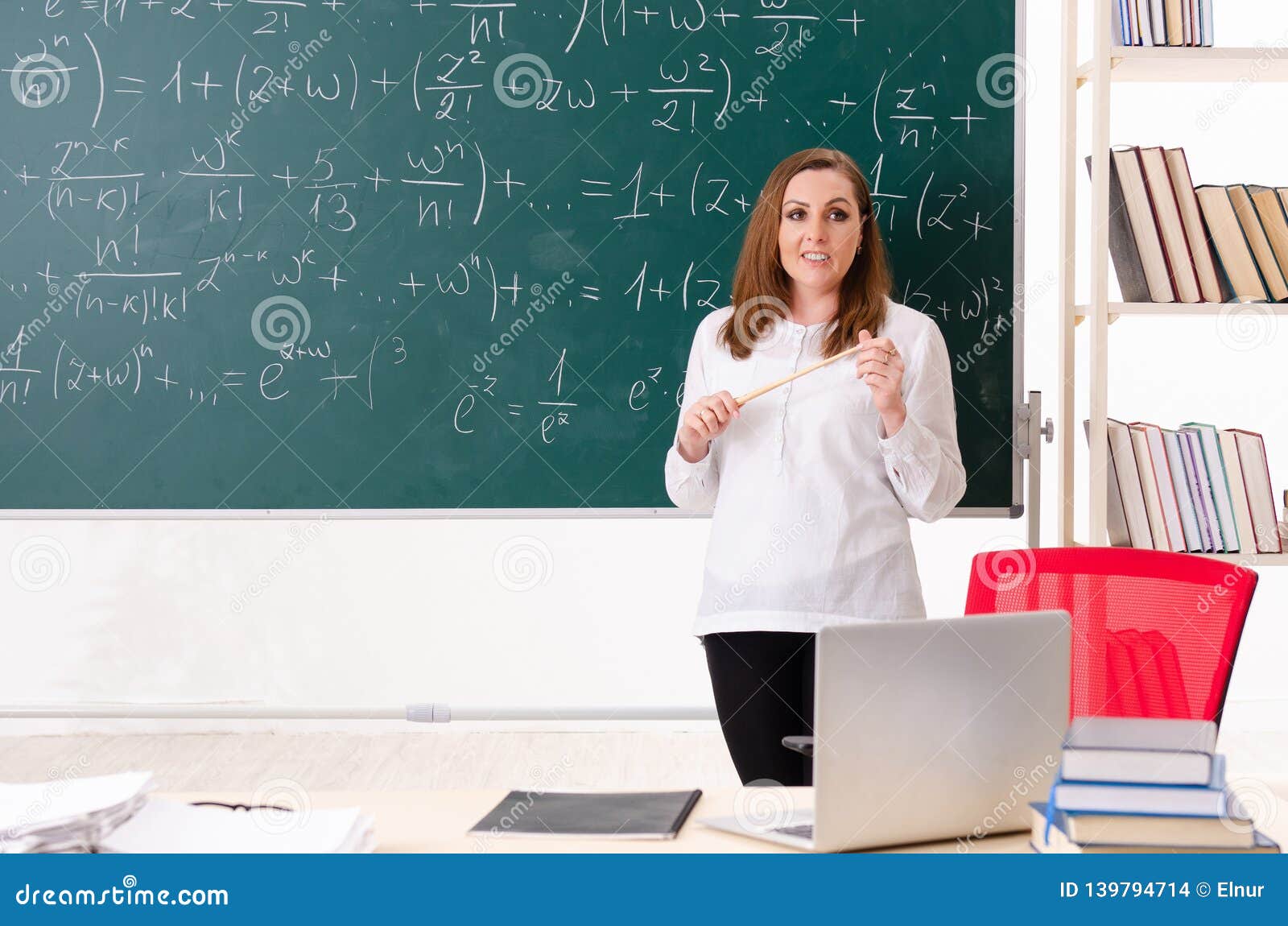 The Female Math Teacher in the Classroom Stock Photo - Image of math ...
